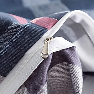 SUSYBAO Plaid Duvet Cover Queen 100% Cotton Navy Blue Tartan Grid Duvet Cover 3 Pieces Set 1 Soft Checkered Gingham Duvet Cover with Zipper Ties 2 Pillowcases Luxury Red Plaid Bedding Set Comfortable