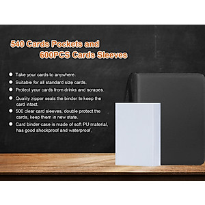 JHkim Trading Card Binder 9 Pockets - with Extra 600PCS Card Sleeves, Baseball Card Holder Binder Holds Up to 540 Cards, Fits for Sports, Football, Hockey, Basketball Cards