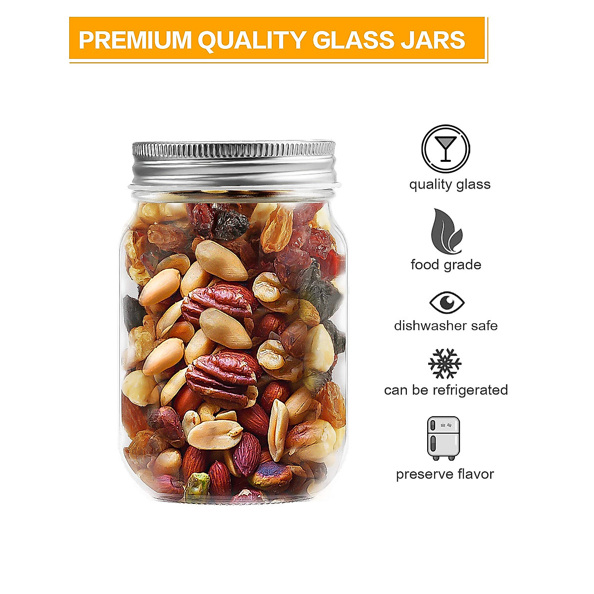 12oz Glass Jars With Lids Regular Mouth 20 Pack -Mason Jars 12 oz For Crafts, Meal Prep, Canning Jars For Food Storage Frascos De Vidrio Con Tapa Para Conservas-with 20 Chalkboard Stickers-Silver Lid