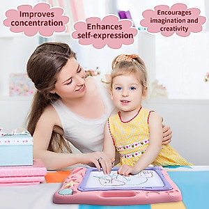 Automoness Magnetic Drawing Board for Kids, Toddler Toys for 1-4 Years Boys & Girls, Color Erasable Doodle Writing Pad, Learning Painting Pad, Preschool Educational Toy for Toddlers, Kids Gift (Pink)