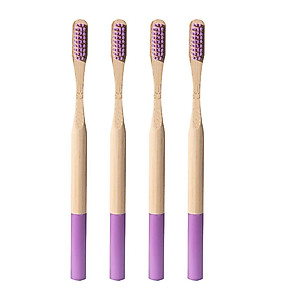 Natural Bamboo Charcoal Toothbrush Soft Bristles Manual Toothbrush for Adults 4Pcs (Purple)