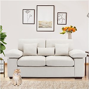 COLAMY Loveseat Couch Sofa,73" Upholstered Living Room Sofa with Pillows Modern Comfy Removable Back Seat Cushions Bedroom Couch, Beige