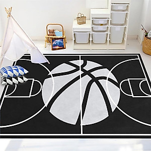 JPSBJWJ Basketball Court Rug for Boys Bedroom - Basketball Court Rug Basketball Rug for Boys Bedroom Basketball Rug Sports Rugs for Boys Bedroom Sports Rug for Basketball Room Decor,Black,4'5''×6'