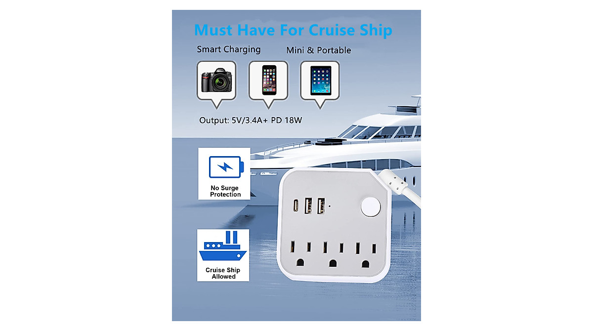 Compact Power Strip with USB-C for Travel & Home