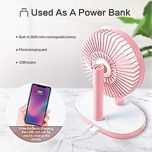 SmartDevil 6.5“ Small Desktop Fan, Personal Desk Fan With Storage Function, 2600 mAh Battery Operated Table fan, Smart Timing Function, Stepless Speed Regulation, for Home, Office, Bedroom, Pink