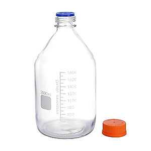 Pastein 1 Piece 2000 ml 2 Liter Graduated Round Reagent Media/Storage Glass Bottle With GL45 Orange Polypropylene Screw Cap