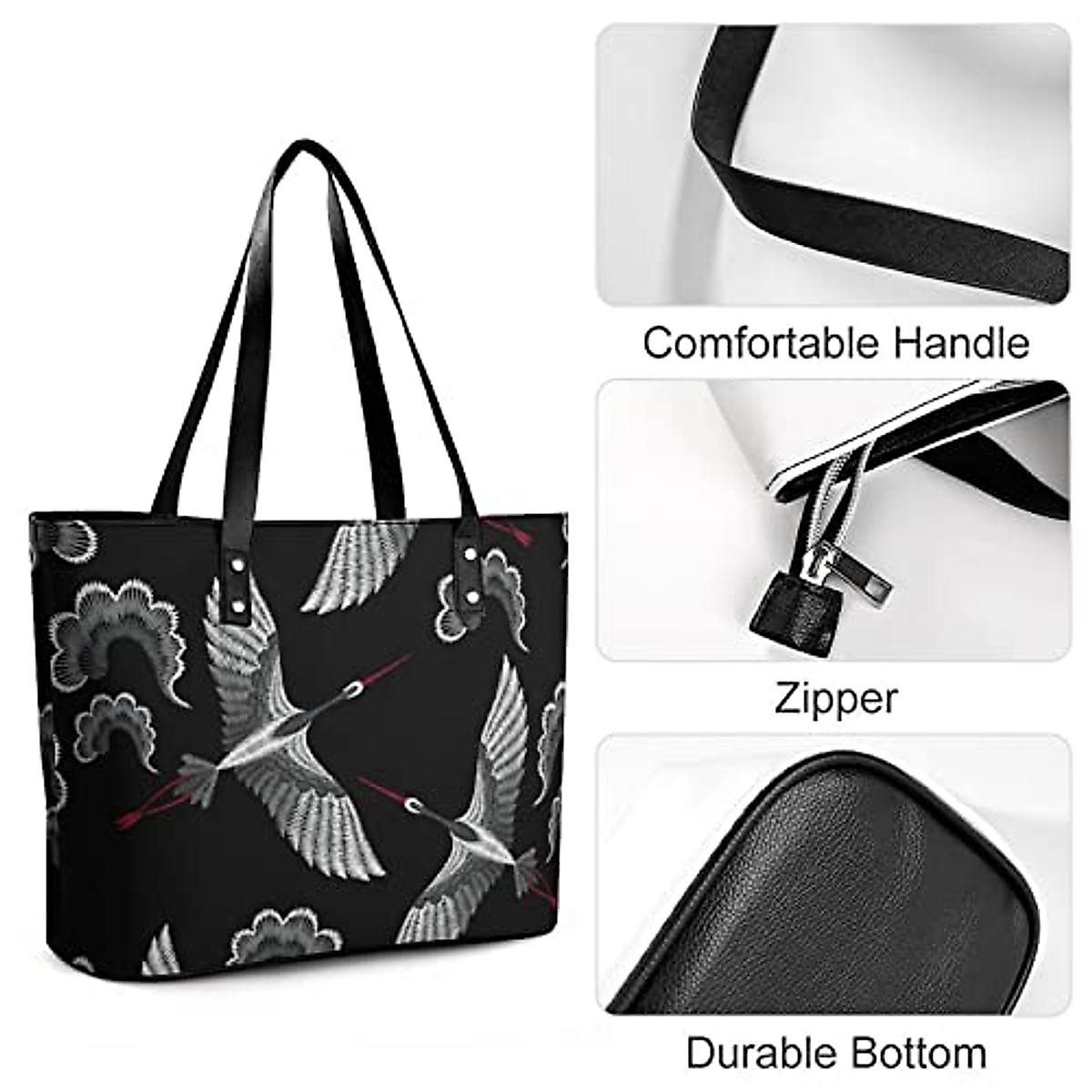 Womens Handbag Bird Crane Leather Tote Bag Top Handle Satchel Bags For Lady