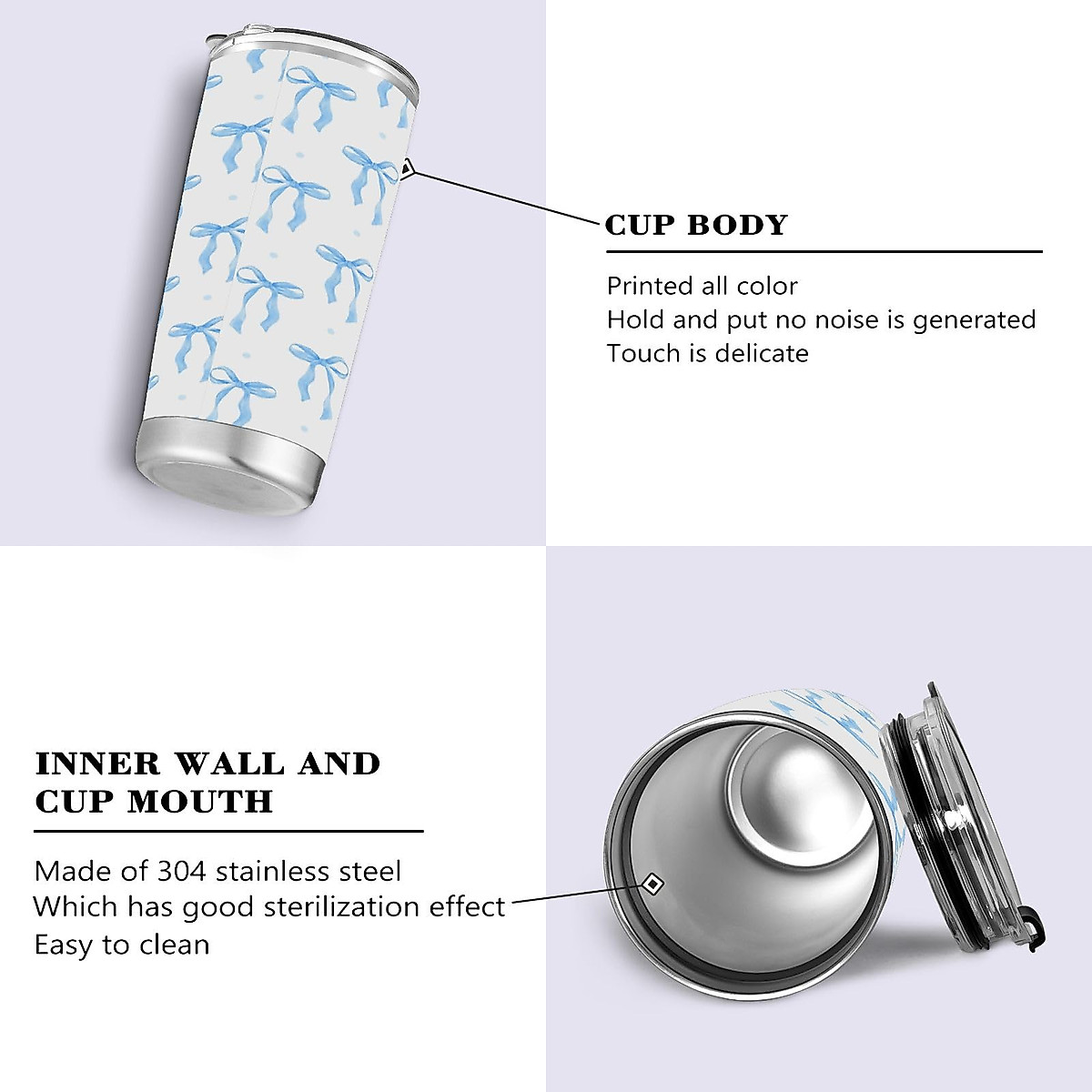 Blueangle 20oz Tumbler with Lid and Straw, Stainless Steel Vacuum Insulated Water Coffee Tumbler Cup, Blue Ribbon Bow Travel Mug Thermal Cup for Hot and Cold Drinks（974）