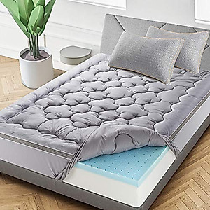 BedStory Mattress Topper Queen Size, Dual-Layer Pillow Top & Gel Memory Foam Bed Toppers 3.6 Inch, 2-in-1 Combination of Comfort and Support, Gray