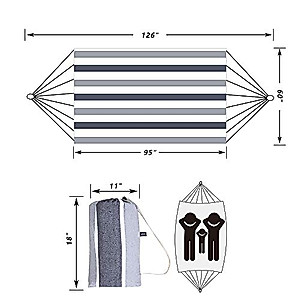 ROOITY Double Hammock Brazilian Hammocks with Portable Carrying Bag,Soft Woven Fabric, Up to 450 Lbs Hanging for Patio,Trees,Garden,Backyard,Porch,Outdoor and Indoor XXX-Large Grey&White Stripe