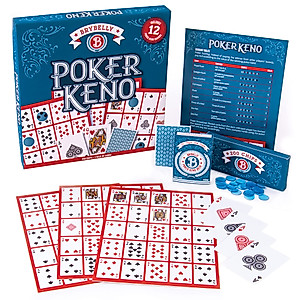 MBGBrybelly Ultimate Poker Keno + Expansion Cards Bundle for 36 Players - 36 Unique Jumbo Index Boards, 600 Chips, and Playing Cards - Family Casino Board Game Night Gift