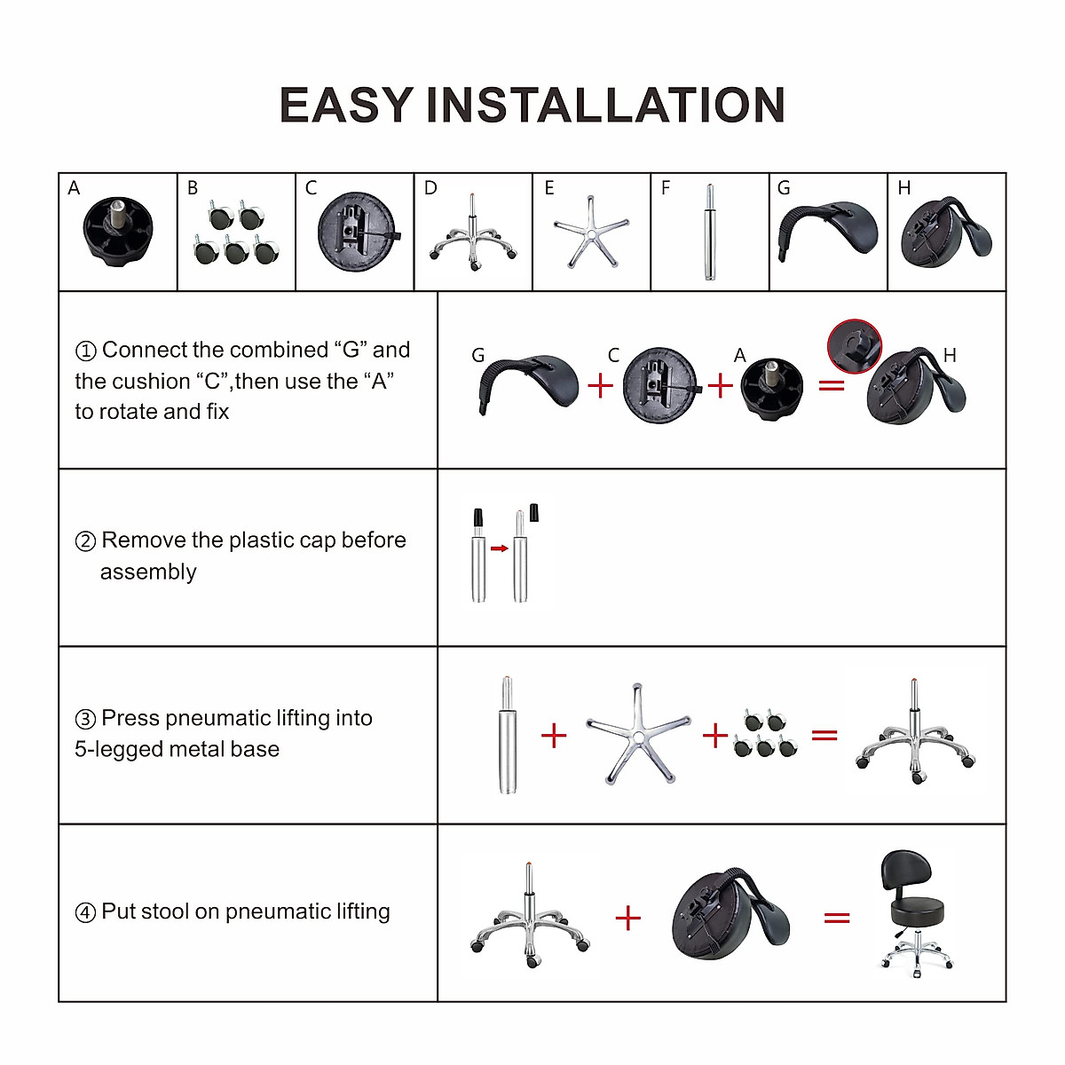 Lilfurni Thick Sturdy Padding with Wheels and Back Support,Swivel Rolling Stool Round Chair,Adjustable Stool for Doctor,Medical,Massage Salon,Office(Blue