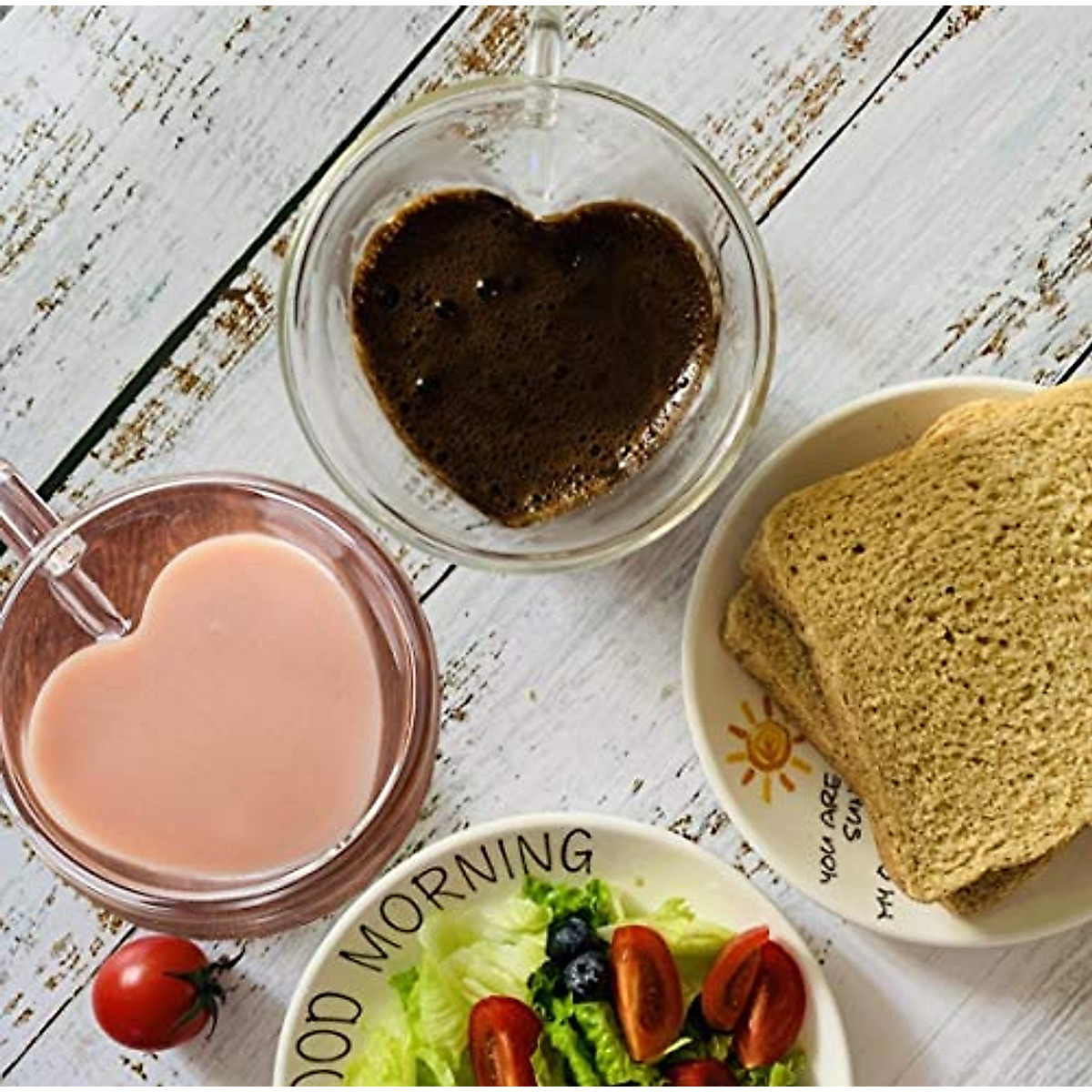 Heart Shaped Espresso Cups Set Of 2-Double Wall Glass Coffee Cup Insulated Mugs With Closed Handle-Heat Resistant Glass Espresso Drinkware - Perfect To Keep Your Espresso Hot