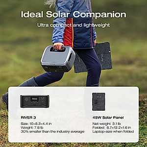 EF ECOFLOW Solar Generator RIVER 3 with 45W Solar Panel, 245Wh Portable Power Station LiFePO4 Battery, 300W Up to 600W AC Output, <20 MS UPS, 1Hr Fast Charging Power Station for Outdoor/Camping/RVs