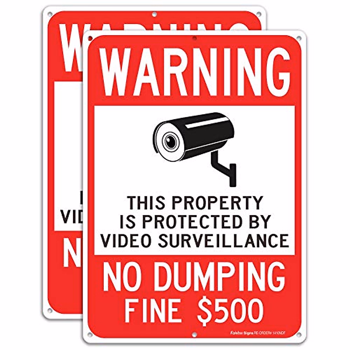 Warning No Dumping Fine $500 Sign, This Property Is Protected By Video Surveillance Sign, 14 x 10 Inches .040 Rust-Free Aluminum, UV Protected, Weather Resistant, Durable Ink, Easy to Mount (2 Pack)