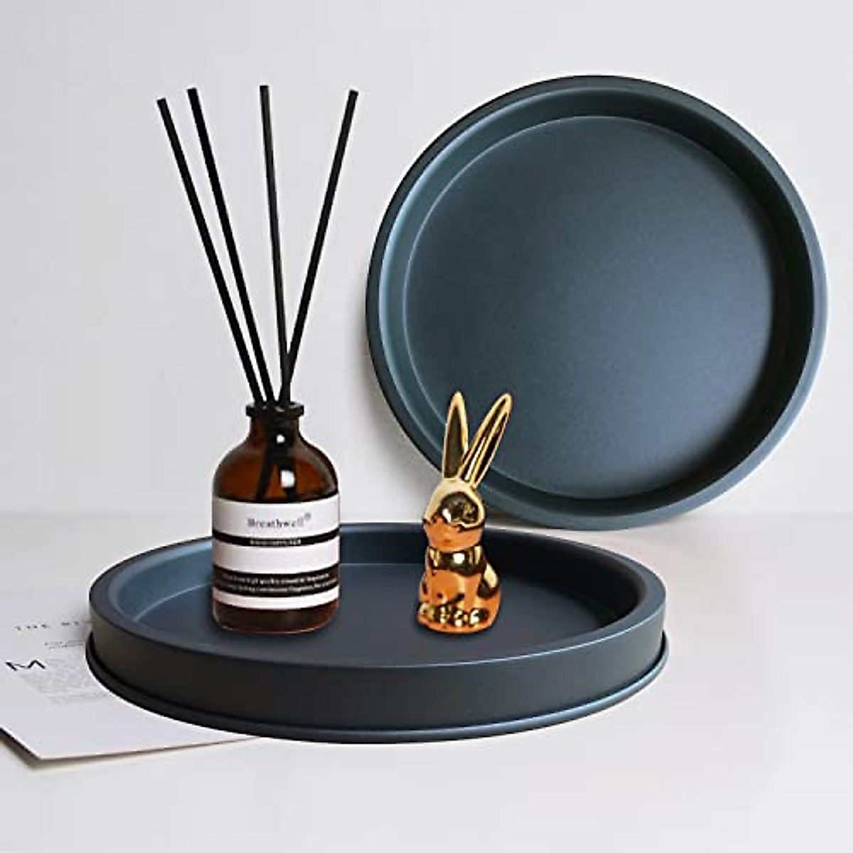 Lobolighting Black Round Decorative Serving Tray, Black Decorative Tray for Coffee Table Centerpieces Modern Farmhouse Home Decorations