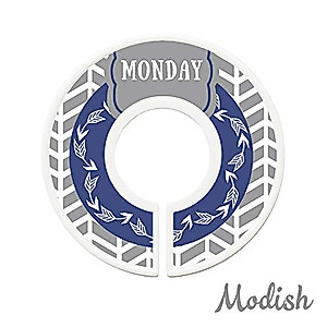 Modish Labels, Weekly Clothes Organizer, Days of The Week Closet Organizer System, Daily Closet Organizer, Closet Dividers, School Clothes Dividers (Navy Arrows)