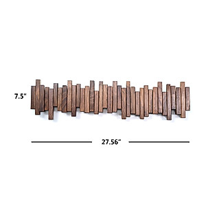 Acsigesn Wooden Coat Rack Wall Mounted Sticks Multi Rack Solid Handmade Natural Walnut Wood Artwork with 7 Flip-Down Unique Modern Hooks for Coats Bag Hat Umbrella