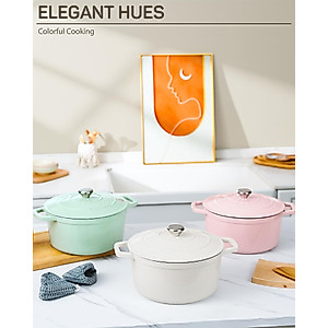 Ciwete 6 QT Dutch Oven Pot with Lid, Enameled Cast Iron Dutch Oven for Bread Making, Braiser, Cooking, Dual Handles, Oven Safe up to 500° F or on Stovetop, Gifts for Family - Off White