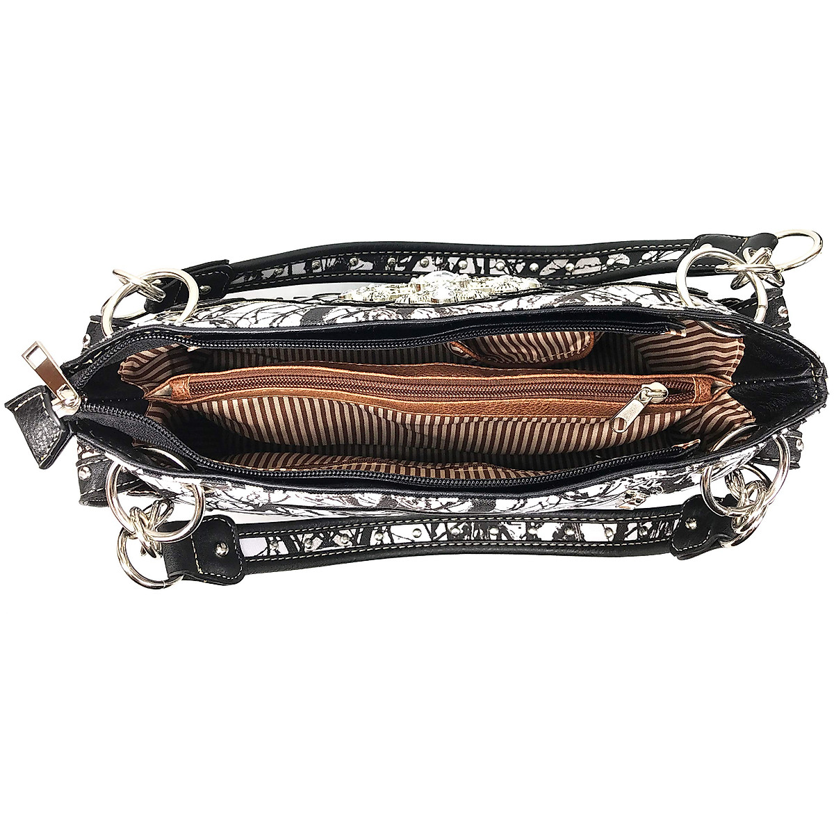 Zelris Camouflage Shine Glow Cross Women Conceal Carry Handbag with Wallet Set (Black)