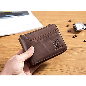 BULLCAPTAIN Mens Leather Zipper Wallet RFID Blocking Bifold Secure Vintage Zip Around Multi Credit Card Holders