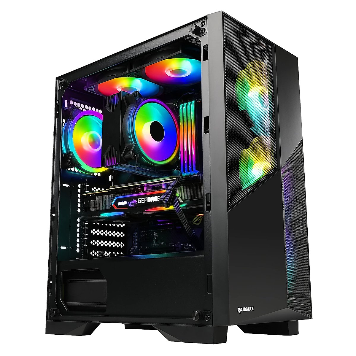 Raidmax ATX Desktop Computer Gaming PC Case Mid Tower PC Case with addressable RGB x3 ARGB Fans ATX PC Case USB 3.0 Tempered Glass PC Case Mesh Window Computer Case with 3 ARGB LED Black PC Case -X627