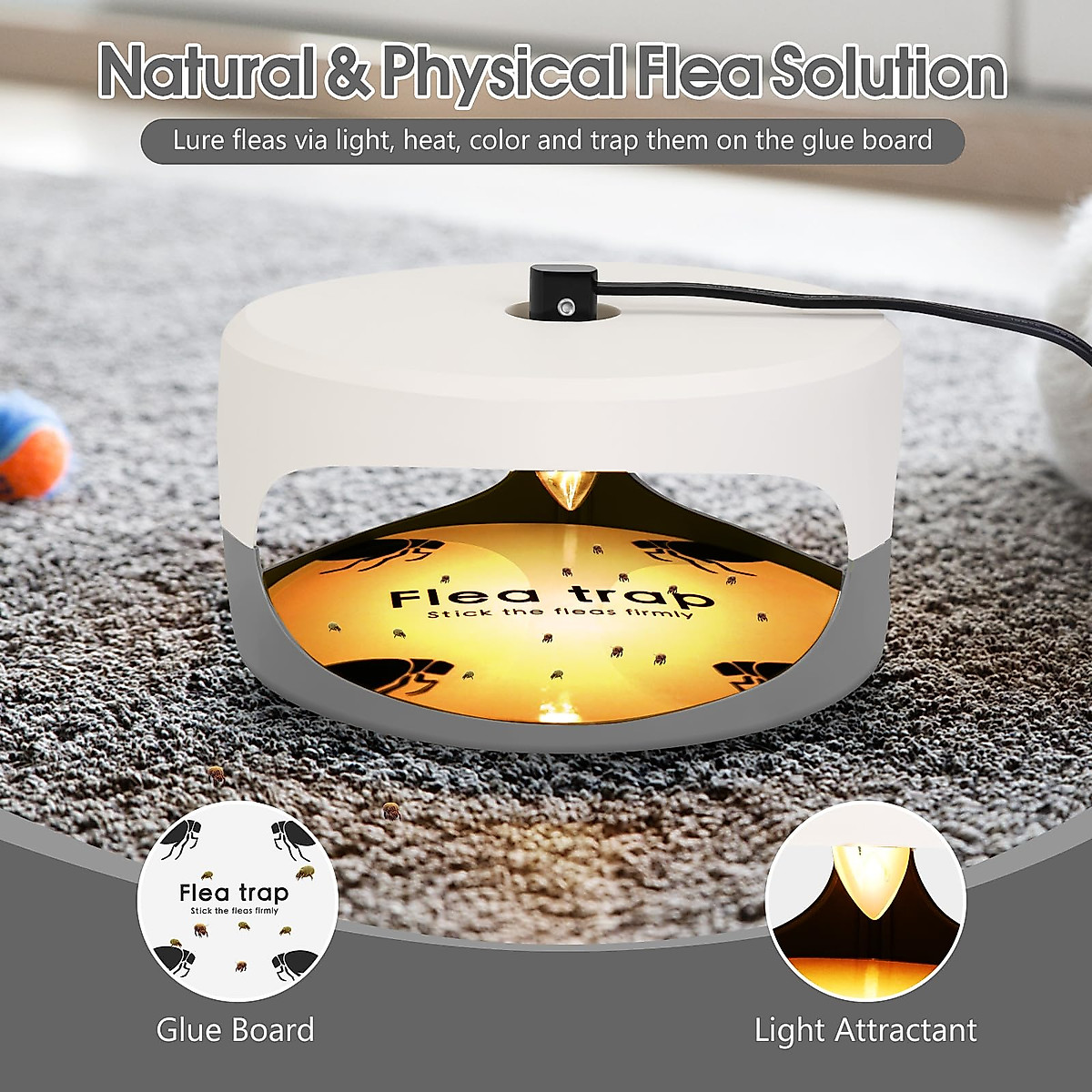 Flea Traps for Inside Your Home, 2 Pack Flea Trap Light, Flea Traps Indoor for Home, Bed Bug Killer w/Sticky Pad Refills & Bulb, Odorless Insect Treatment Trap Catcher Pest Control for Pet