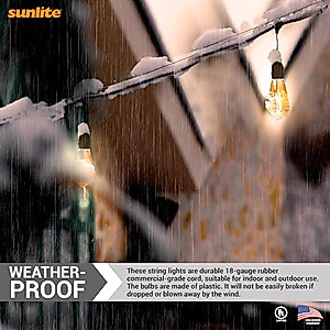 Sunlite 80572 48ft Outdoor String Lights, 1.5W Commercial Grade, Waterproof, Linkable Strands, UL Listed, 15 Hanging Sockets, Shatterproof LED Edison Bulbs Included, 2700K Warm White