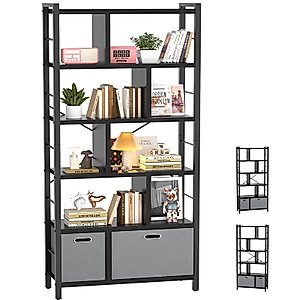 armocity 74 Inch Tall Bookshelf, 6 Tier Bookcase with Drawers, Modern Book Shelf Display Standing Shelf Units with Storage, Wood and Metal Bookshelves for Living Room, Bedroom, Home Office, Black