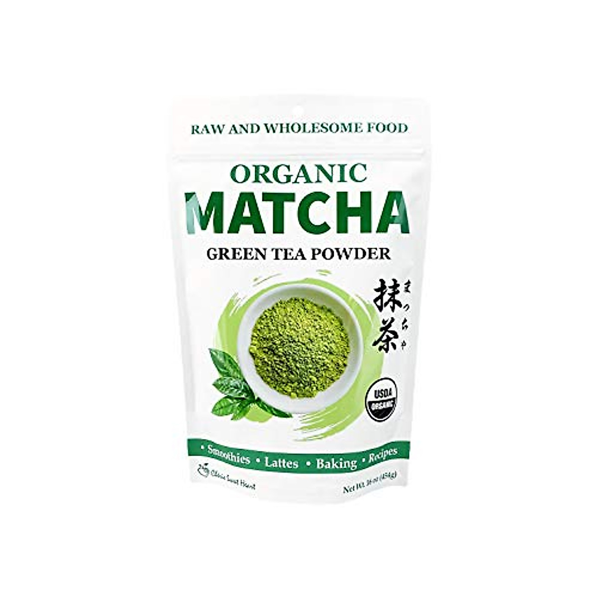 Cherie Sweet Heart Organic Matcha Powder - Matcha Green Tea Powder For Cooking, Baking, Latte, Smoothie, Hot & Iced Drinks - Antioxidant-Rich, Helps Support Digestive Health - No Gluten, Vegan 16oz