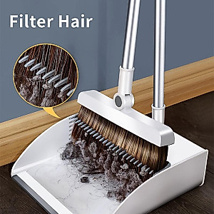 Broom and Dustpan Set for Home, Dust Pan and Broom Combo, Broom with Dustpan Combo Set, Broom and Dust Pan, Dustpan and Broom Set Long Handle, for Office Home Kitchen Lobby Floor