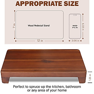 Wood Pedestal Stand 12x7x1.8 inches, Farmhouse Wood Riser, 100% Natural Acacia Wood, Non-Slip Bottom, for Bathroom Kitchen Counter Sink, Display Decorative for Plant Bottle Candle (Rectangular)