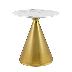 Modway Tupelo Round Artificial Marble Dining Table, 28 in, Gold White