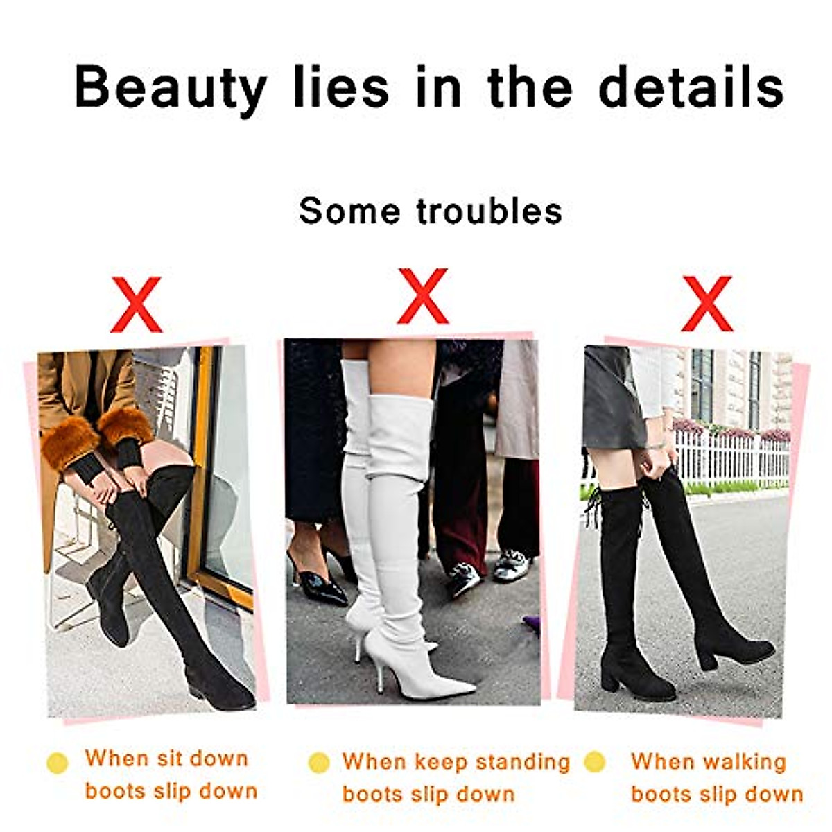 Knee Boots Straps Anti-Slip Fixed belt | Anti-Drop Down Prevent Loose | with 20 pcs Tape Stickers[1 pair](15.8-23.6 inch)