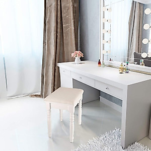 URFORESTIC Vanity Stool, Modern Makeup Dressing Stool with Concave Seat Surface,Capacity 300lb, Easy Assembly (White)