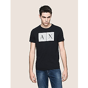 A|X ARMANI EXCHANGE mens Crew Neck Logo Tee T Shirt, Grid Logo Black, Large US