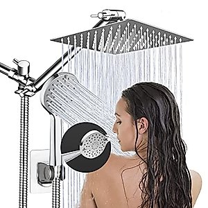 Shower Head,8”Rain Shower Head with Handheld Spray Combo with ON/OFF Pause Switch and 11'' Angle Adjustable Extension Arm/Flow Regulator,Shower Heads High Pressure Easy to Clean Bathtub,Chrome