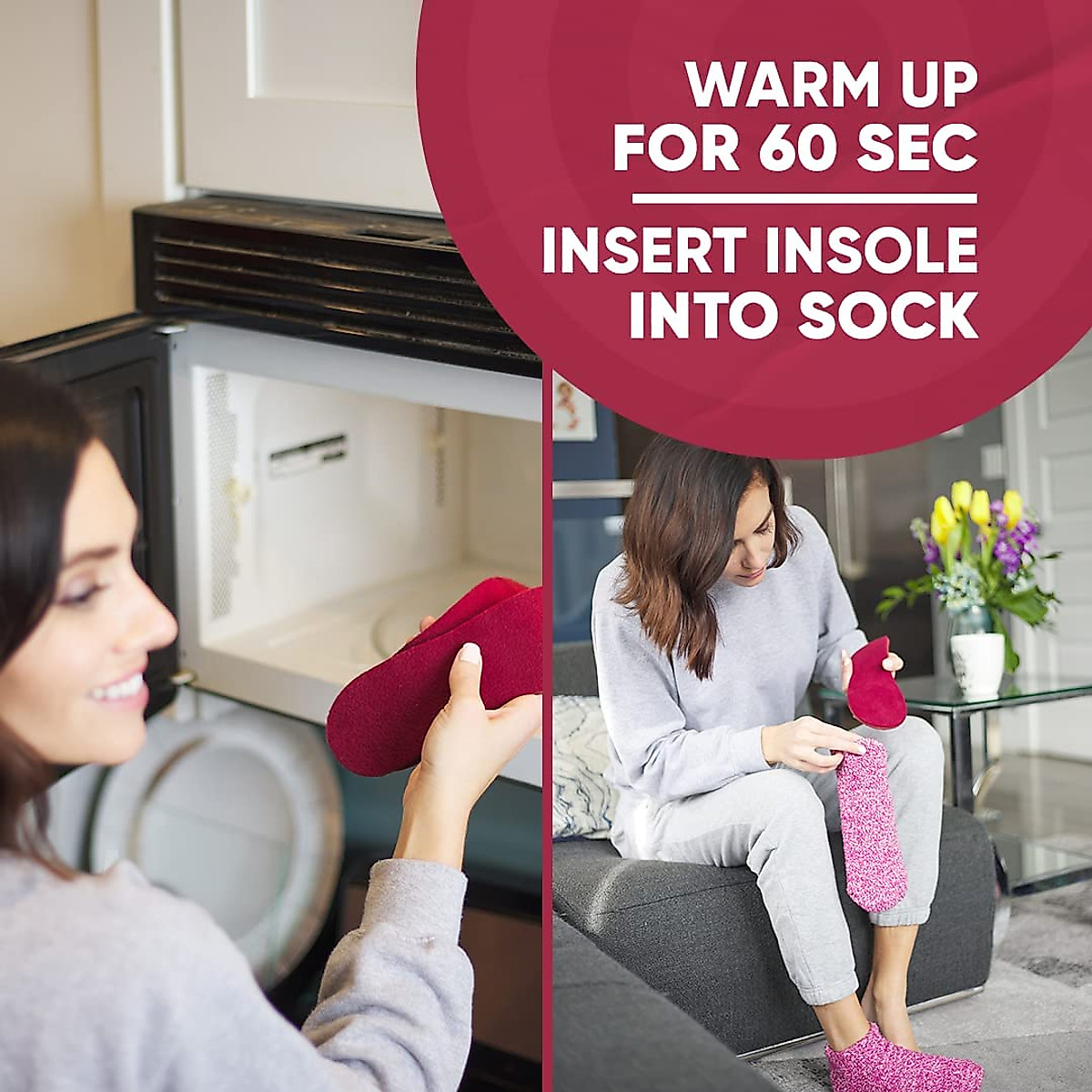 Snook-Ease Heated Socks Thick Warm Winter Feet Warmers with Microwavable Heatable Inserts – Warming Socks for Cold feet – Heated Bed Foot Warmers Unisex One Size Fits All (Women's One Size, Red)