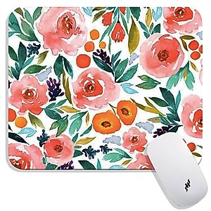 Hokafenle Square Mouse Pad, Smooth Premium-Textured Mouse Mat Thick, Computer Mousepad for Wireless Mouse, Non-Slip Base(9.5 x 7.9 Inch, Watercolor Rose Floral)
