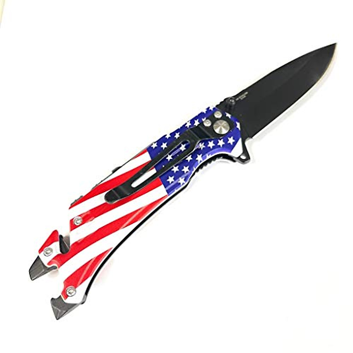 Blazing Steel 8 Inches Folding Knife I Drop Point Straight Edge I American Flag Handle I Camping I Outdoor I Hunting I EDC Pocket Knife I Proud of America Knife (American Flag)