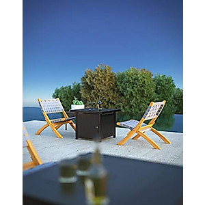 Patio Sense 63637 Sava Indoor Outdoor Folding Chair All Weather Wicker Low Slung Portable Seating Solid Acacia Wood Woven Seat & Back Indoors Porch Lawn Garden Fishing Sporting - Gray Webbing