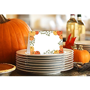 25 Pack Place Cards, Editable Name Cards for Table Seating, Thanksgiving Pumpkins, Fall Autumn Party Tent Style Cards for Baby Shower, Birthday Party, Party Decoration and Supplies-LE01