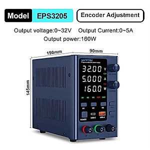1PCS Adjustable DC Power Supply with 4-Digit LED Display; 5V/3.6A USB/Tape-C Fast Charging with 3-Group Memory for Encoder(EPS3205)