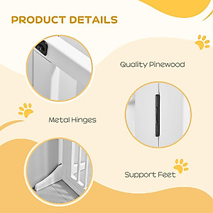 PawHut Adjustable Wooden Pet Gate, Freestanding Dog Fence for Doorway, Hall, 3 Panels w/Safety Barrier, Lockable Door, White, 44.5"-65.25" L x 14.25" H