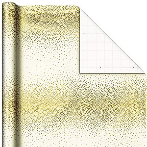 Hallmark Holographic Holiday Wrapping Paper with Cut Lines on Reverse (3 Rolls: 80 sq. ft. ttl) Winter Glow: Holographic Snowflakes, Navy Blue, Gold, Hanukkah, Christmas (0005JXW1060), Tri-Pack