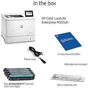 HP Color Laserjet Enterprise M555dn Single-Function Wired Laser Printer for Home Office, White - Print only - 4.3" Touchscreen, 40 ppm, Automatic Duplex Printing, Ethernet, USB, Tillsiy Printer Cable