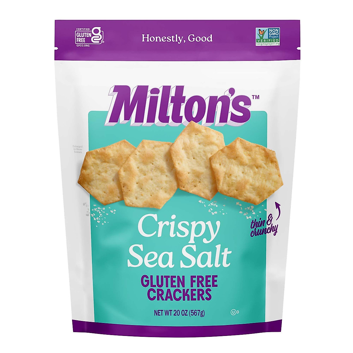 Milton’s Gluten Free Crackers, Crispy Sea Salt - Non-GMO Project Verified, Kosher, Certified Gluten Free Snack, 5 Grains In Every Bite - 20 Oz