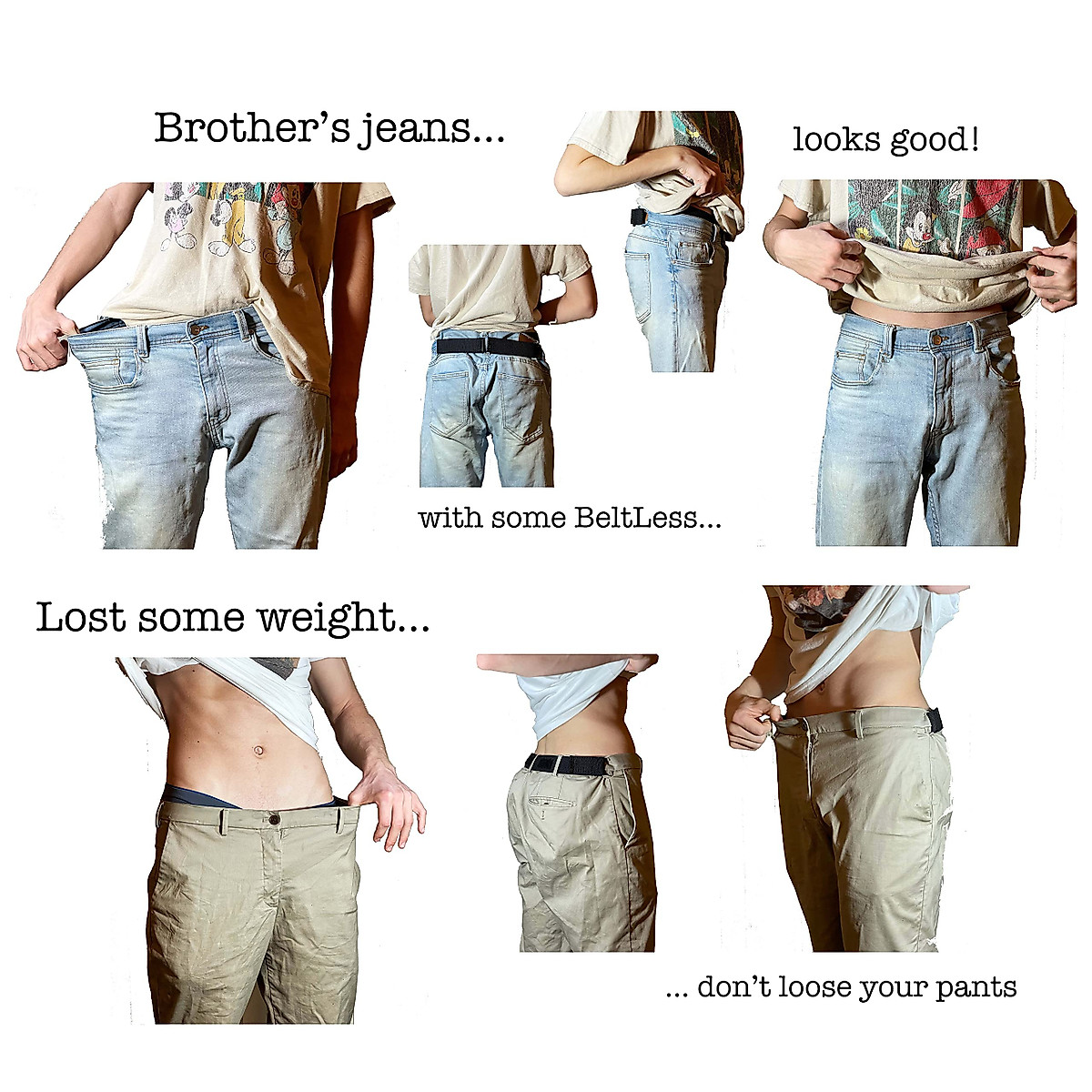 Invisible No Buckle Elastic Belt for Men and Women: 1 1/2" Wide, Waist size adjustable 32" to 48" by Beltless