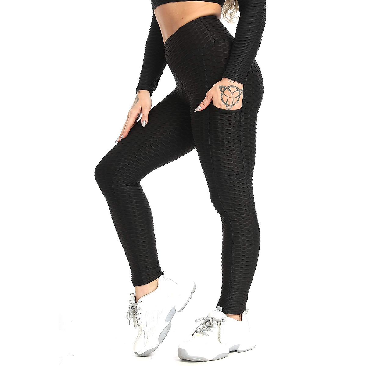 SEASUM Women's High Waist Yoga Pants Tummy Control Slimming Booty Leggings Workout Running Butt Lift Tights L