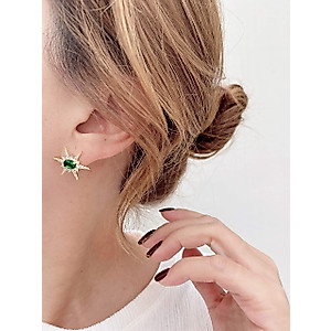 Concept8 colored glass 18K gold plated 925 silver post earrings made in korea (emerald)